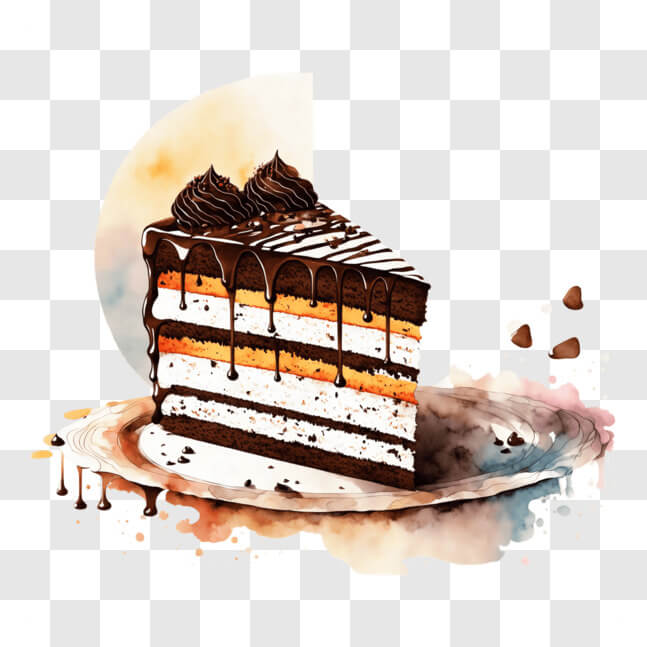 Download Slice of Chocolate Cake with Watercolor Splashes PNGs Online ...