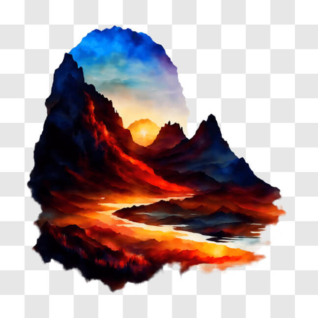Download Abstract Mountain Landscape Painting with Sunset PNGs Online ...
