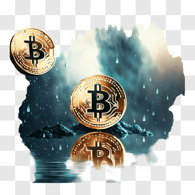Download Bitcoin in watery environment with raindrops and iceberg PNGs ...