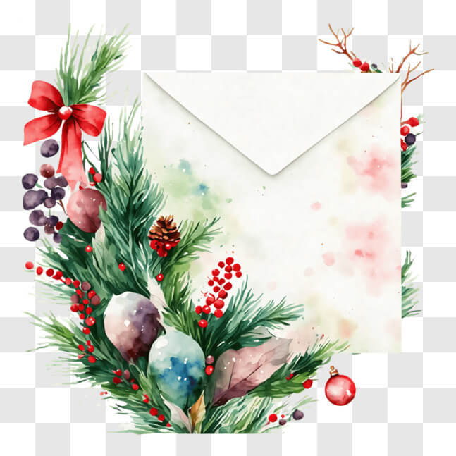 Download Christmas Envelope Watercolor Painting with Wreath and ...