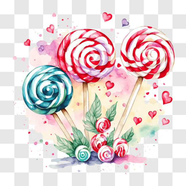 Download Colorful Heart-Shaped Lollipops and Flowers PNGs Online ...