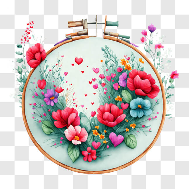 Download Colorful Floral Embroidery Hoop with Sewing Machine PNGs ...