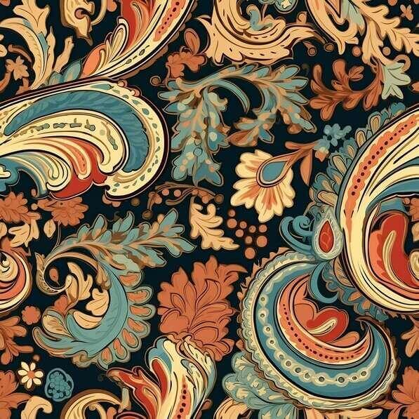 Download Colorful Paisley Pattern on Black Background for Interior ...