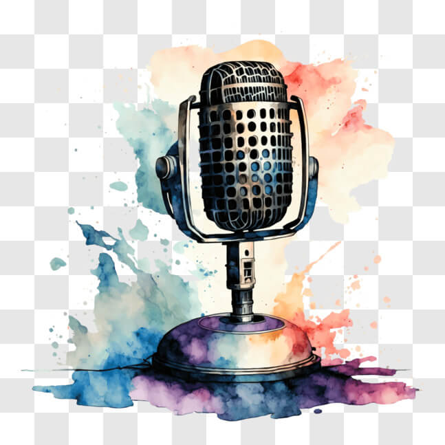 Download Vintage Microphone with Watercolor Splashes PNGs Online ...