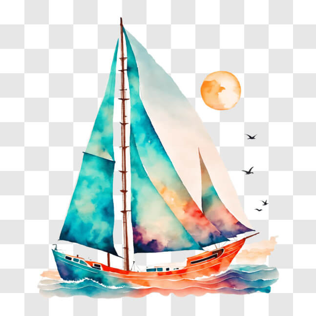 Download Colorful Sailboat Sailing Towards the Full Moon PNGs Online ...