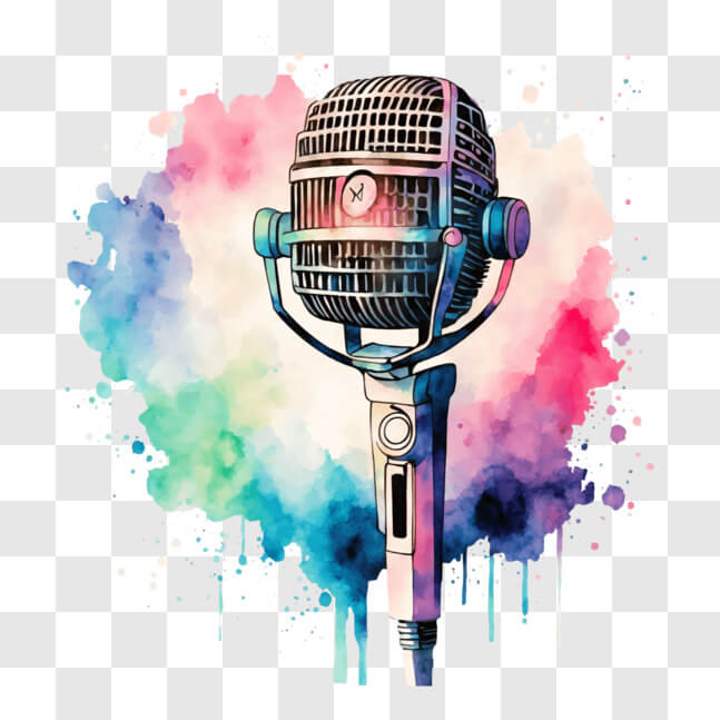 Download Vibrant Watercolor Painting of an Old-Fashioned Microphone ...