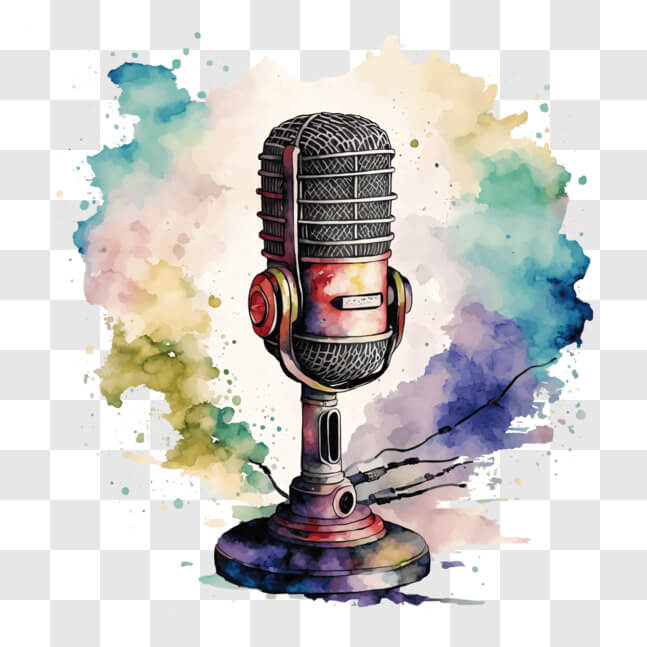 Download Colorful Watercolor Painting of Old-Fashioned Microphone PNGs ...