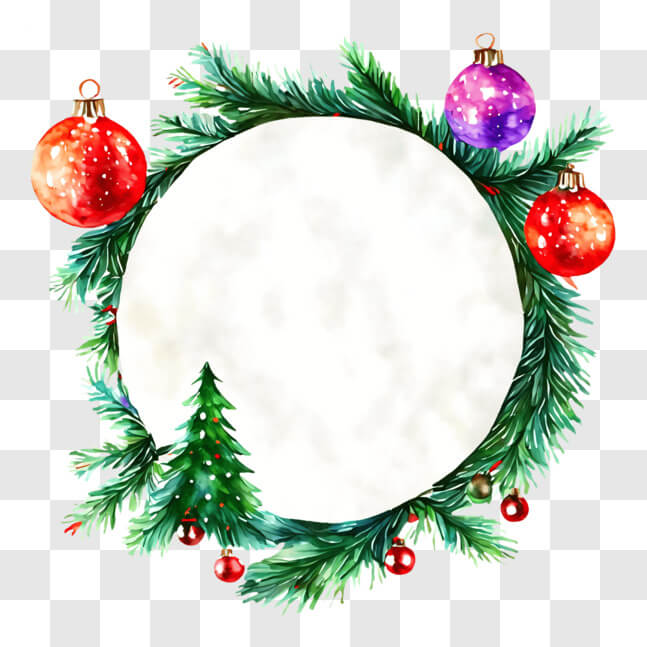Download Circular Holiday Frame with Christmas Balls and Ornaments PNGs ...