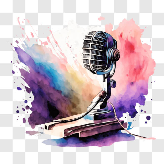 Download Colorful Vintage Microphone Watercolor Painting PNGs Online ...