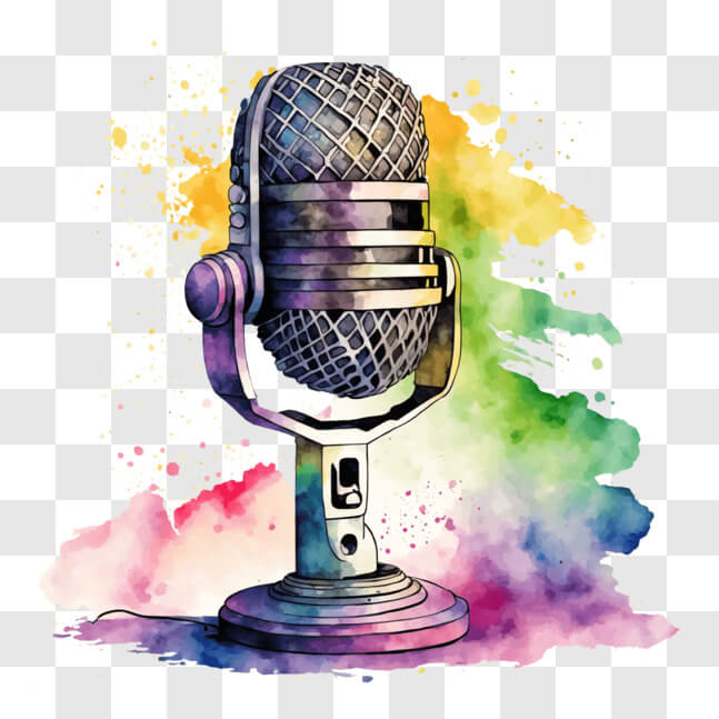 Download Colorful Watercolor Painting of Old-Fashioned Microphone PNGs ...