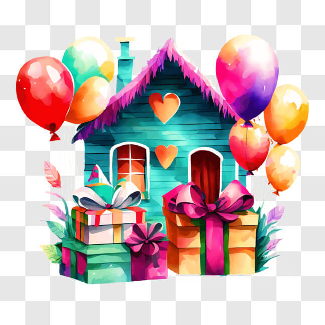Download Blue Birthday House with Balloons and Presents PNGs Online ...