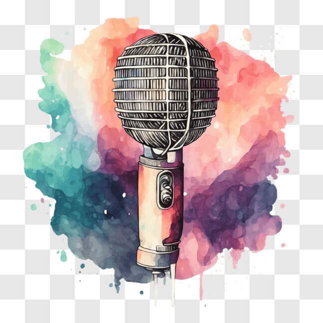 Download Watercolor Painting of Old-Fashioned Microphone with Musical ...