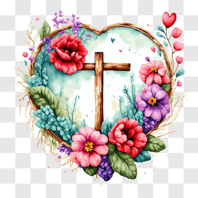 Download Christian Cross and Heart-shaped Floral Arrangement PNGs ...