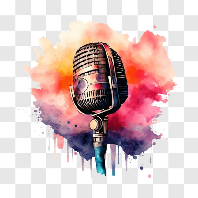 Download Watercolor Painting of Old-Fashioned Microphone with Colorful ...