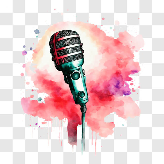 Download Colorful Watercolor Painting of Old-Fashioned Microphone and ...