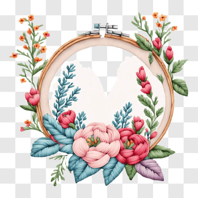 Download Embroidery Hoop with Flowers and Heart-Shaped Frame PNGs ...