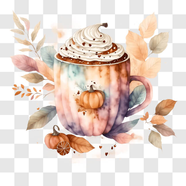 Download Autumn-Inspired Coffee Cup with Pumpkins and Leaves PNGs ...