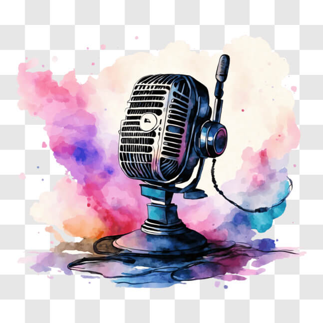 Download Vintage Microphone Watercolor Painting with Colorful Splashes ...