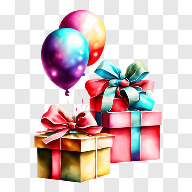 Download Colorful Birthday Gift Boxes with Balloons and Ribbons PNGs ...