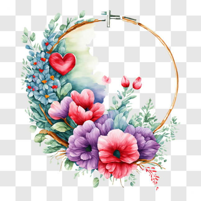 Descarga Bordado de Aro Floral Colorido con Flor en Forma de Corazón ...