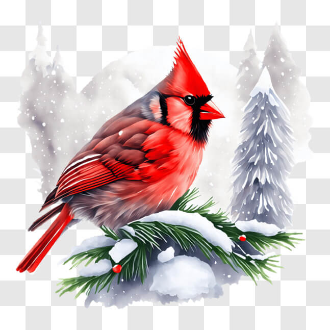 Download Red Cardinal on Snowy Evergreen Branch PNGs Online - Creative ...