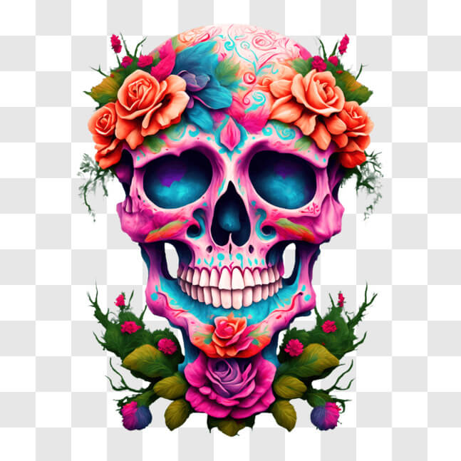 Download Colorful Skull with Flowers and Sugar Skulls PNGs Online ...