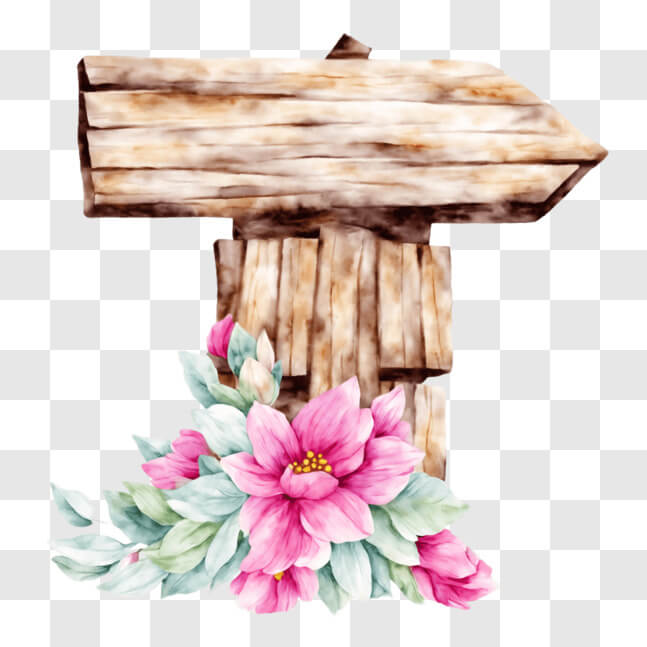Download Decorative Wooden Sign with Pink Flowers and Arrow PNGs Online ...
