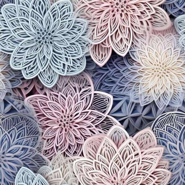 Download Seamless Floral Paper Cut Pattern in Blue, Pink, and White ...