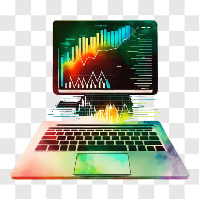 Download Laptop Computer with Colorful Graphs and Charts PNGs Online ...