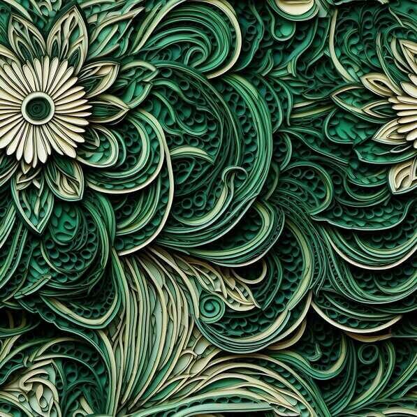 Download Green Wall Art with Floral Designs and Swirls Patterns Online ...