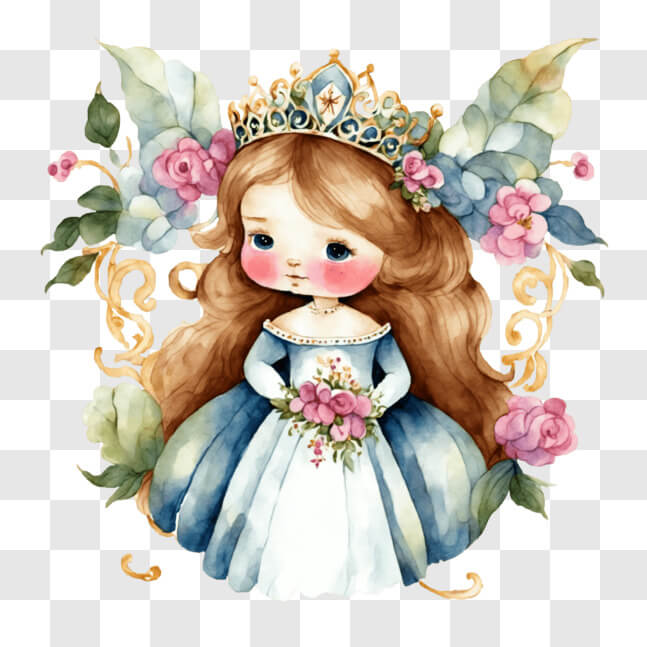 Download Adorable Watercolor Illustration of a Little Girl with Flowers ...