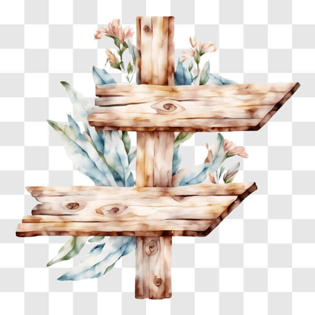 Download Wooden Directional Signs with Flowers on Black Background PNGs ...