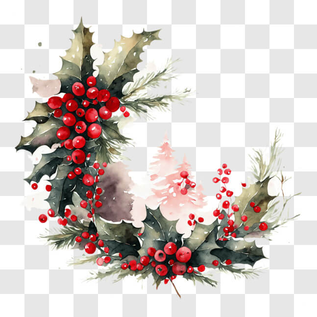 Télécharger Couronne de Noël avec des baies de houx, des sapins et des flocons de neige PNGs En ...