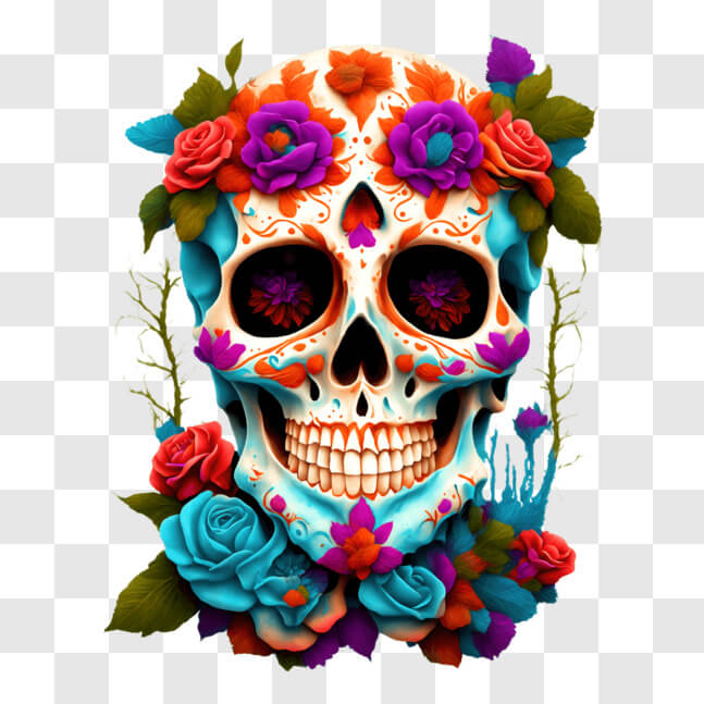 Download Colorful Skull and Rose Artwork PNGs Online - Creative Fabrica