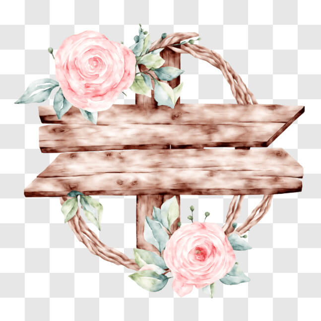 Download Wooden Sign with Pink Roses PNGs Online - Creative Fabrica