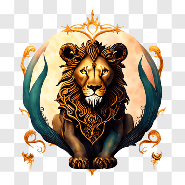 Download Ornate Lion in Circular Frame with Mythical Creature Design ...