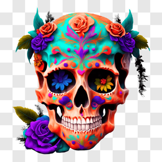 Download Colorful Skull Decorated with Flowers and Sugar Skulls PNGs ...