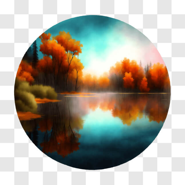 Download Circular Autumn Landscape Painting with Trees and Water PNGs ...