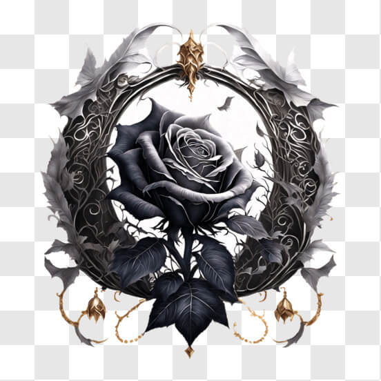 Download Gothic Black Rose with White Flowers and Leaves PNGs Online ...