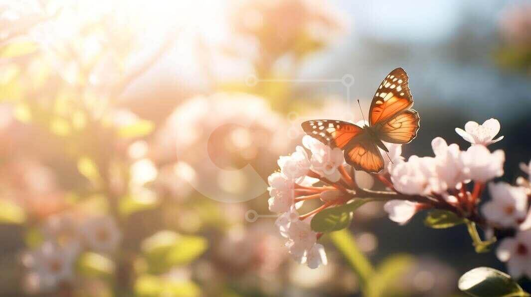 Beautiful Butterfly Resting on Pink Flowers stock photo | Creative Fabrica