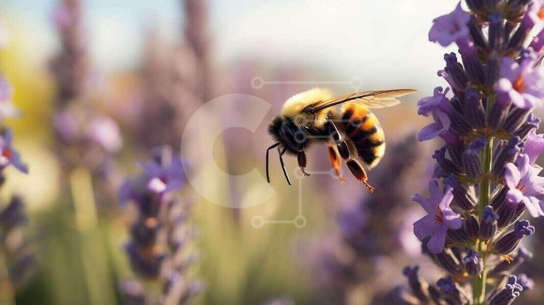 Close-up of Bee and Lavender Flowers stock photo | Creative Fabrica