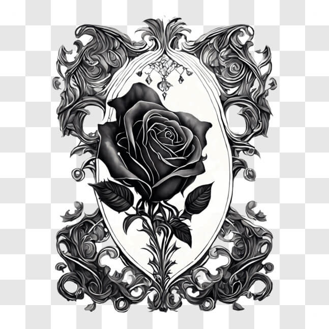 Download Gothic Art Rose Drawing in Ornate Frame with Love Word PNGs ...