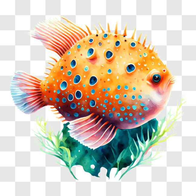 Download Orange Puffer Fish Swimming in Tropical Waters PNGs Online ...