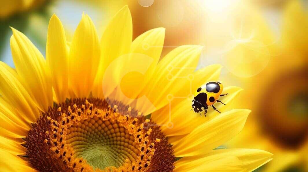 Beetle and Other Insects on Sunflower stock photo | Creative Fabrica