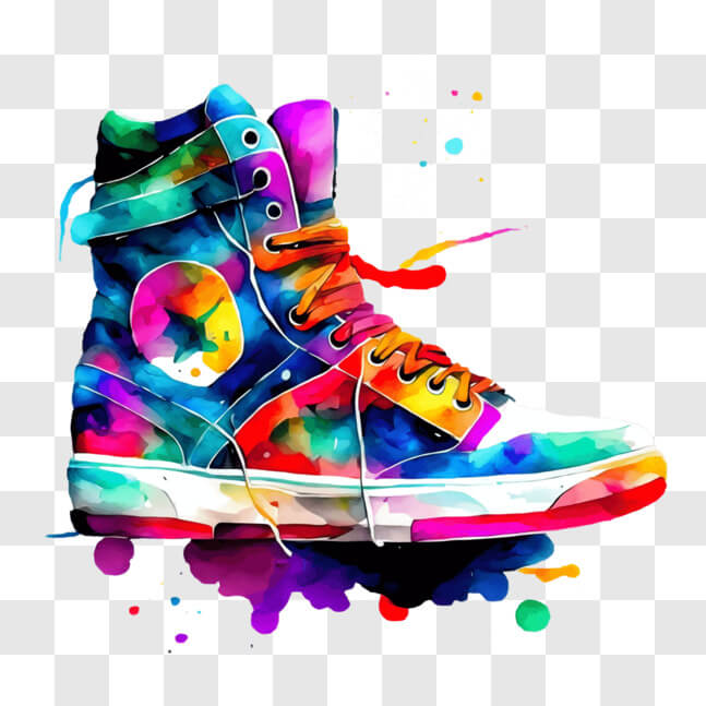 Download Colorful High-Top Sneaker with Paint Splatters PNGs Online ...