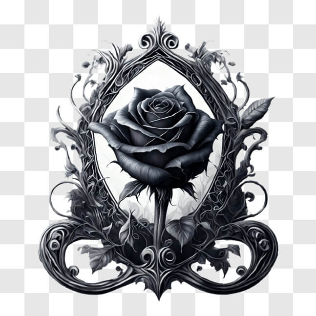 Download Black Rose in Ornate Frame with Intricate Details PNGs Online ...