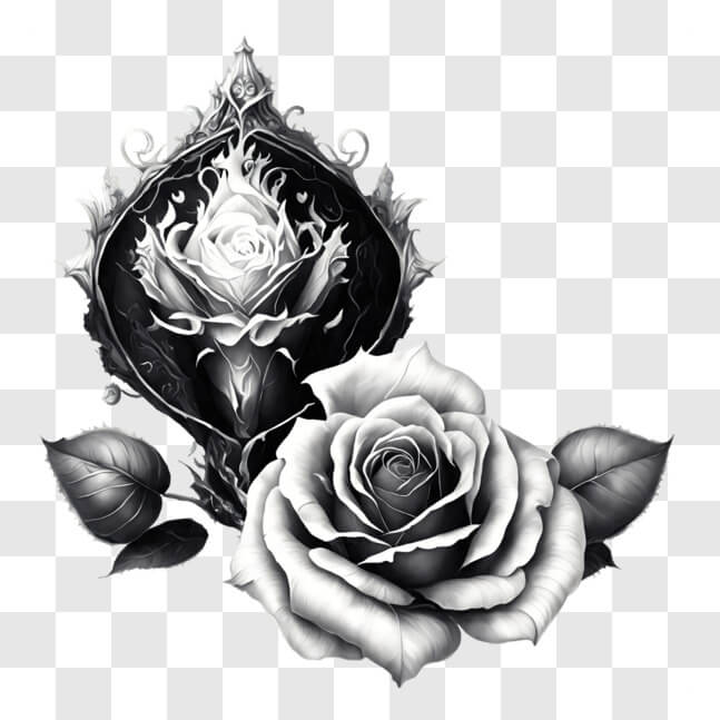 Download Black and White Gothic Rose Tattoo with Ornate Jewelry PNGs ...