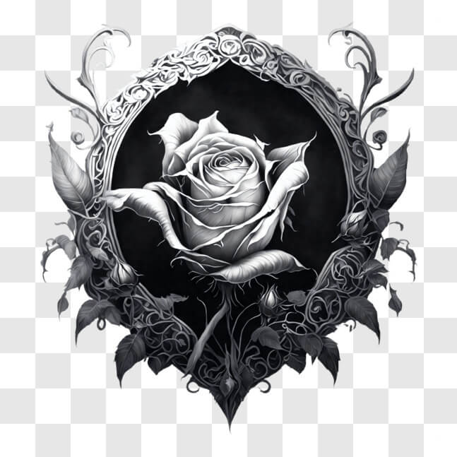 Download Gothic Style Rose Drawing in Ornate Frame PNGs Online ...