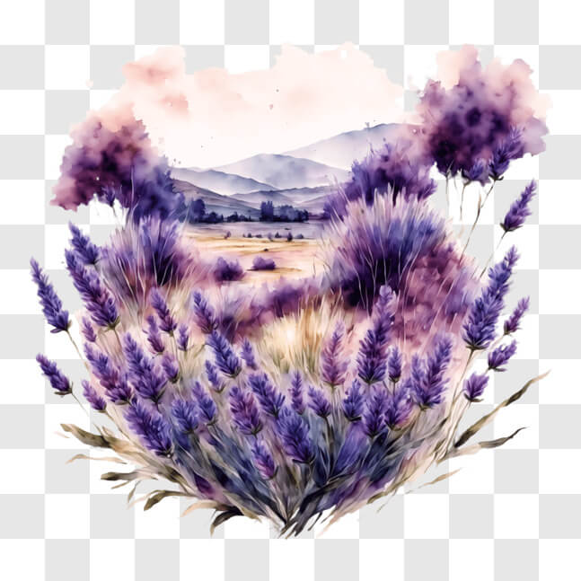 Télécharger Belle peinture à l'aquarelle de champ de lavande PNG En ...