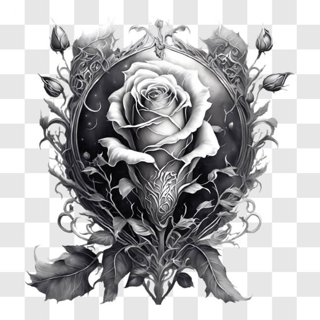 Download Gothic Style Rose Drawing in Ornate Frame PNGs Online ...